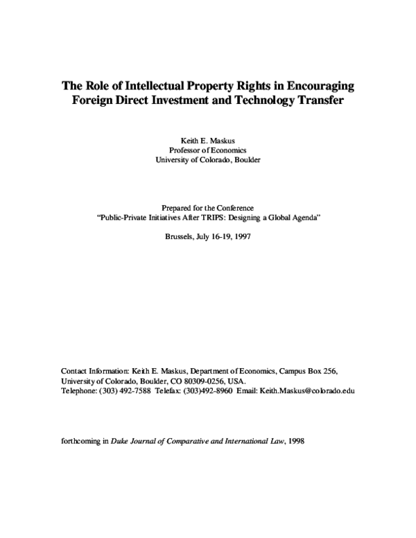 (PDF) Role of Intellectual Property Rights in Encouraging Foreign ...