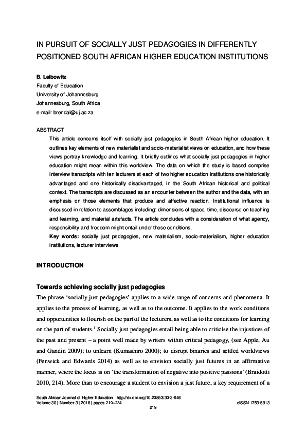 Pdf In Pursuit Of Socially Just Pedagogies In Differently Positioned