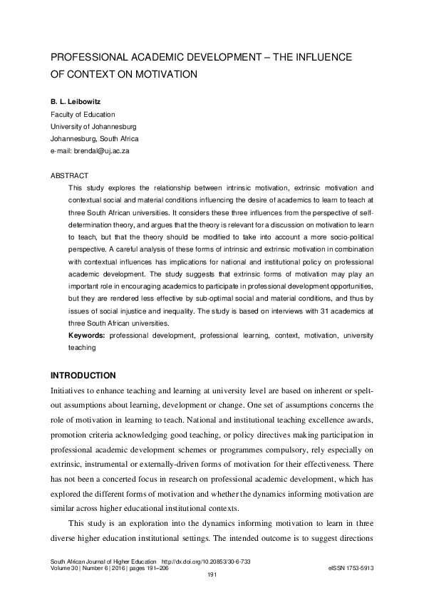 (PDF) PROFESSIONAL ACADEMIC DEVELOPMENT – THE INFLUENCE OF CONTEXT ON ...