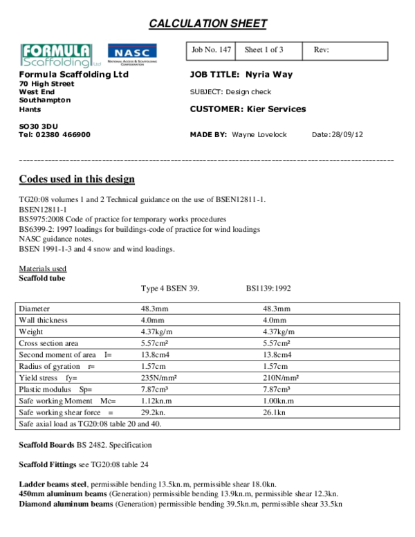 (PDF) Formula Scaffolding Ltd JOB TITLE: Nyria Way