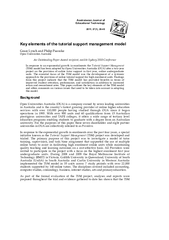 (PDF) Key elements of the tutorial support management model