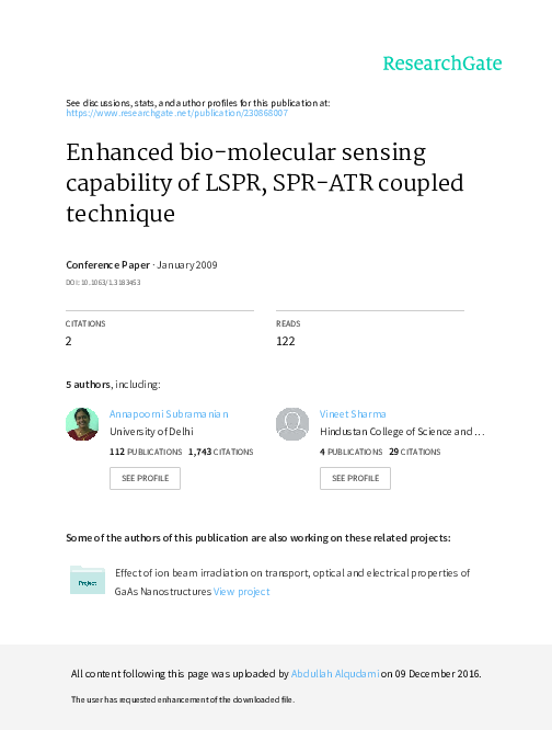 (PDF) Enhanced Bio‐molecular Sensing Capability of LSPR, SPR‐ATR ...