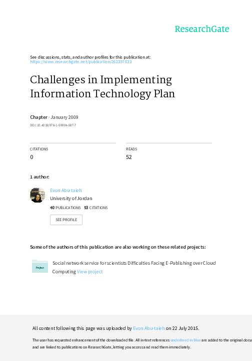 (PDF) Challenges in Implementing Information Technology Plan