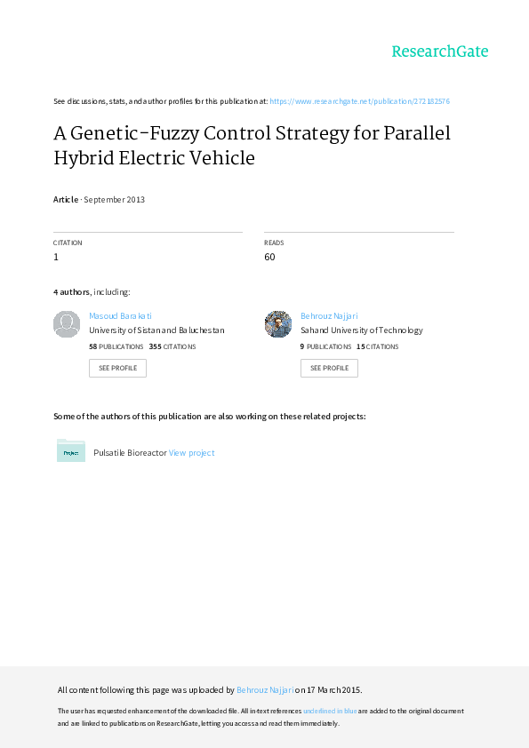 (PDF) A Genetic-Fuzzy Control Strategy for Parallel Hybrid Electric ...