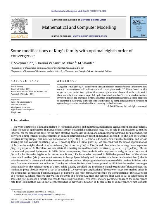(PDF) Some modifications of King’s family with optimal eighth order of convergence