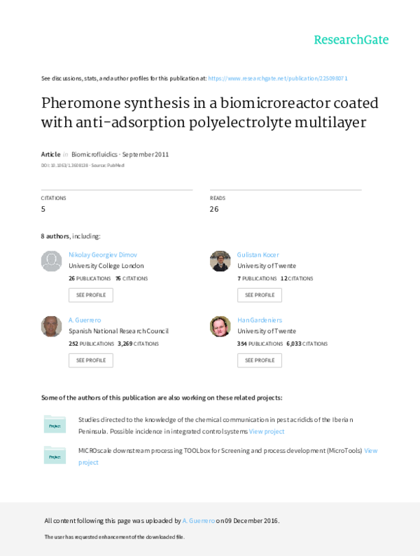 (PDF) Pheromone synthesis in a biomicroreactor coated with anti ...