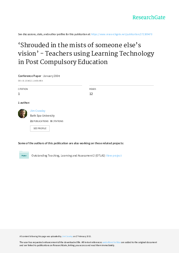 (PDF) Shrouded in the mists of someone else's vision'–Teachers using ...