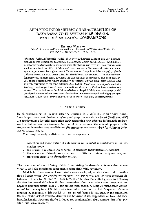 (PDF) Applying informetric characteristics of databases to IR system file design, Part I ...