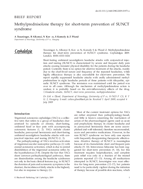(PDF) Methylprednisolone therapy for short-term prevention of SUNCT ...