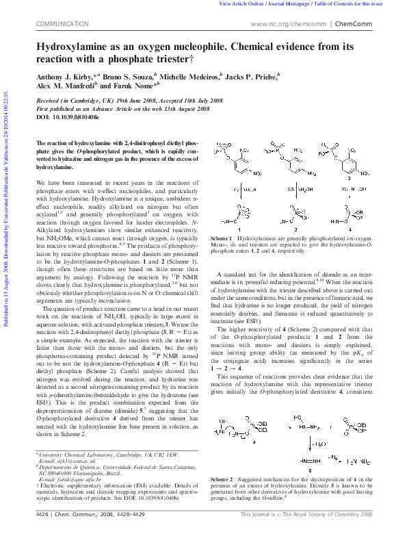 (PDF) Hydroxylamine as an oxygen nucleophile. Chemical evidence from ...