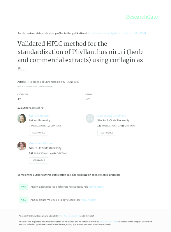 (PDF) Validated HPLC method for the standardization of Phyllanthus ...