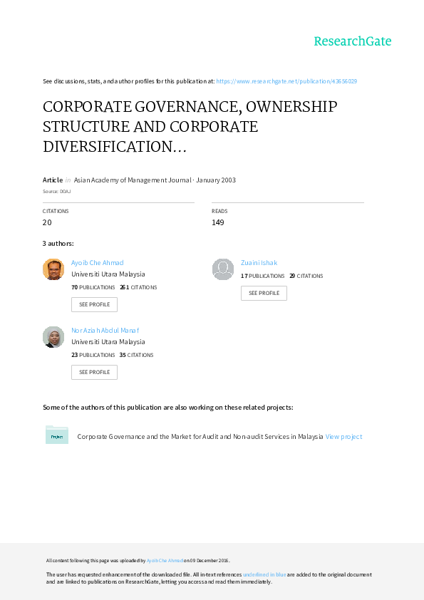 (PDF) CORPORATE GOVERNANCE, OWNERSHIP STRUCTURE AND CORPORATE PERFORMANCE. EVIDENCE FROM ROMANIA