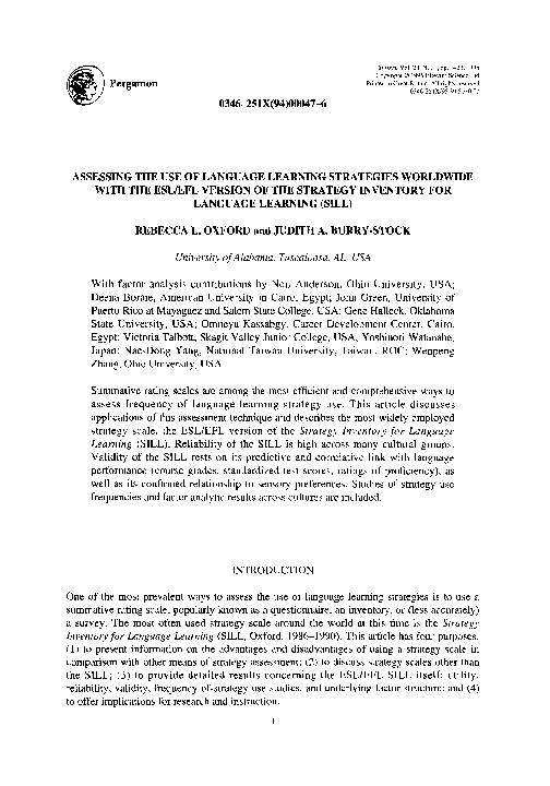 (PDF) Assessing the use of language learning strategies worldwide with ...