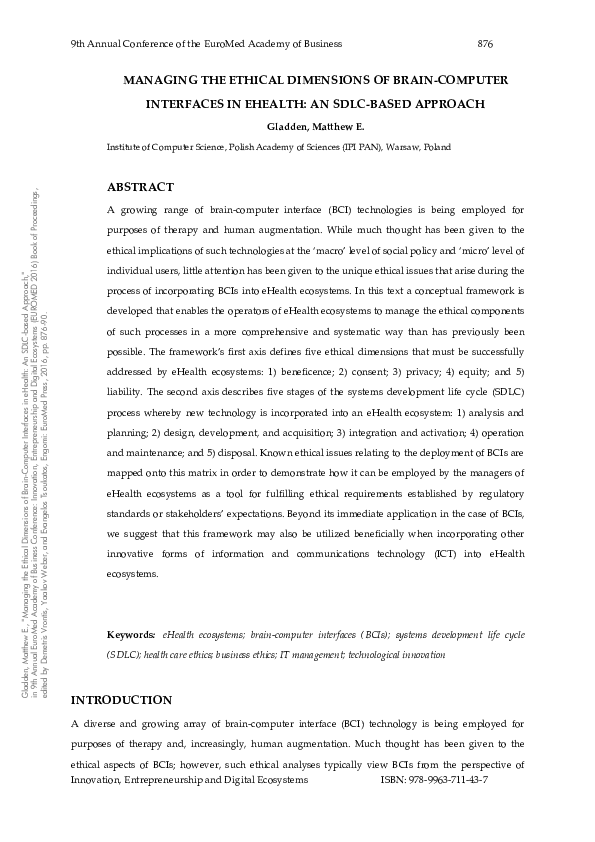 (PDF) Managing the Ethical Dimensions of Brain-Computer Interfaces in ...