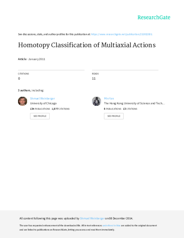 (PDF) Homotopy Classification of Multiaxial Actions | Shmuel Weinberger ...