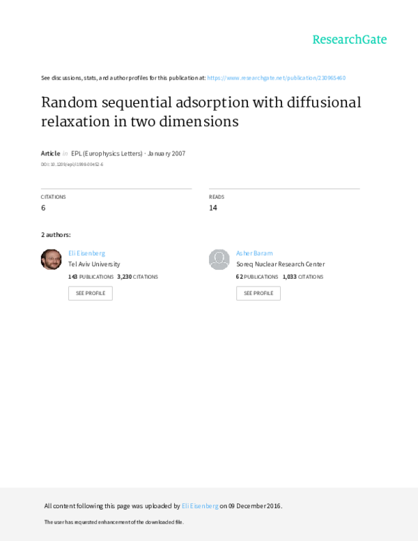 Pdf Random Sequential Adsorption With Diffusional Relaxation In Two