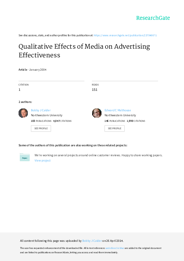 (PDF) Qualitative Effects of Media on Advertising Effectiveness
