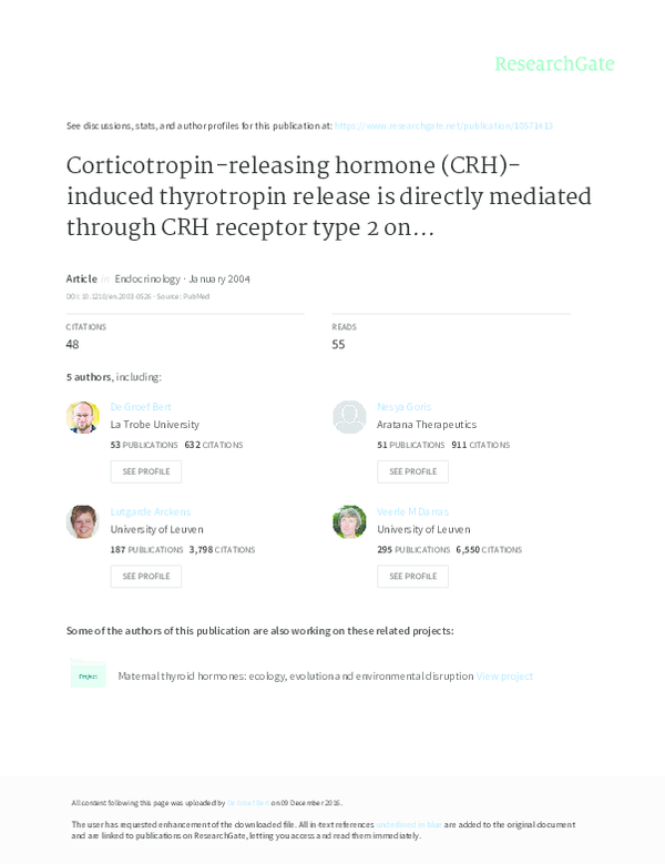 (PDF) Corticotropin-Releasing Hormone (CRH)-Induced Thyrotropin Release ...