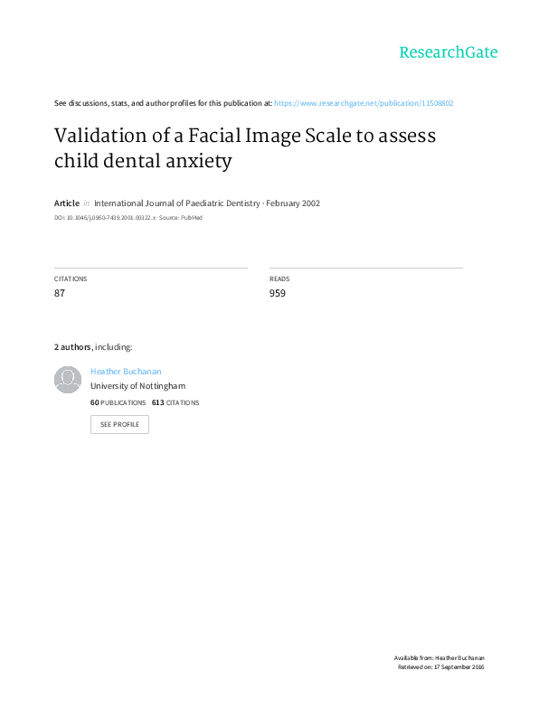 (PDF) Validation of a Facial Image Scale to assess child dental anxiety