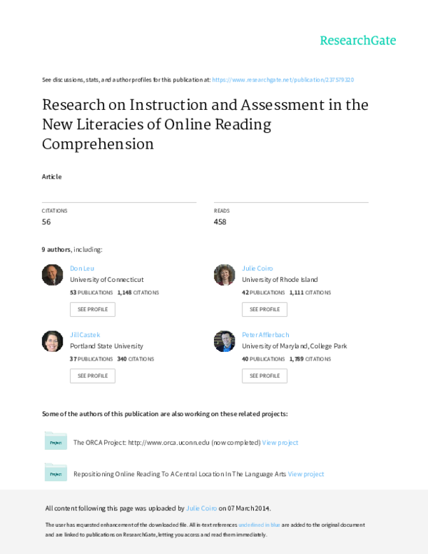 (PDF) Research on instruction and assessment in the new literacies of ...