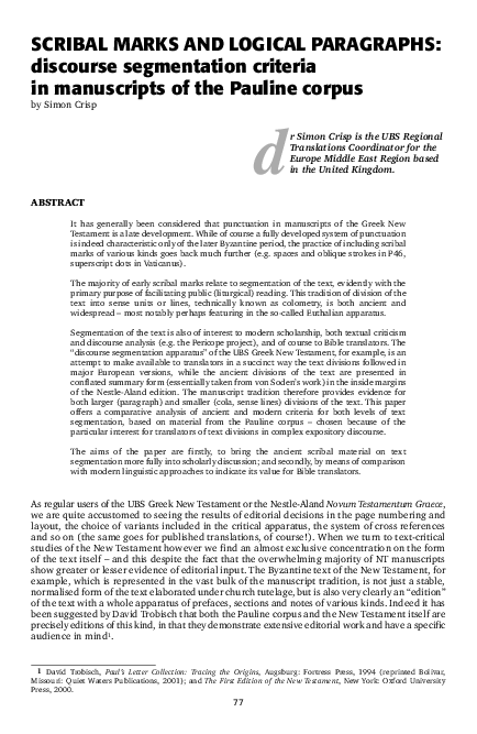 (PDF) Scribal Marks and Logical Paragraphs