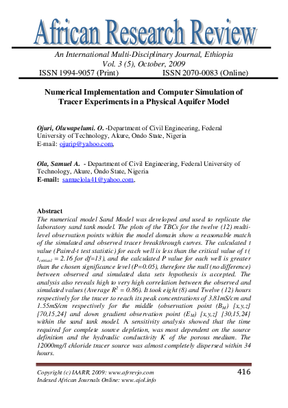 Pdf Numerical Implementation And Computer Simulation Of Tracer