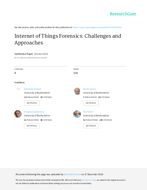 Pdf Internet Of Things Forensics Challenges And Approaches