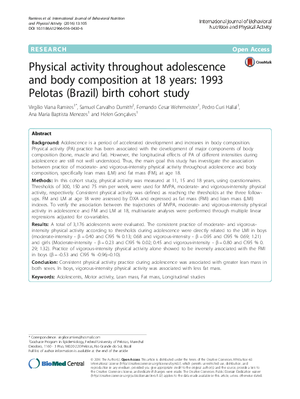(PDF) Physical Activity Throughout Adolescence and Body Composition at ...