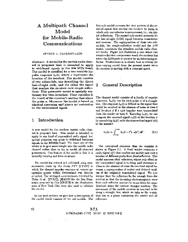 (PDF) A multipath channel model for mobile-radio communications