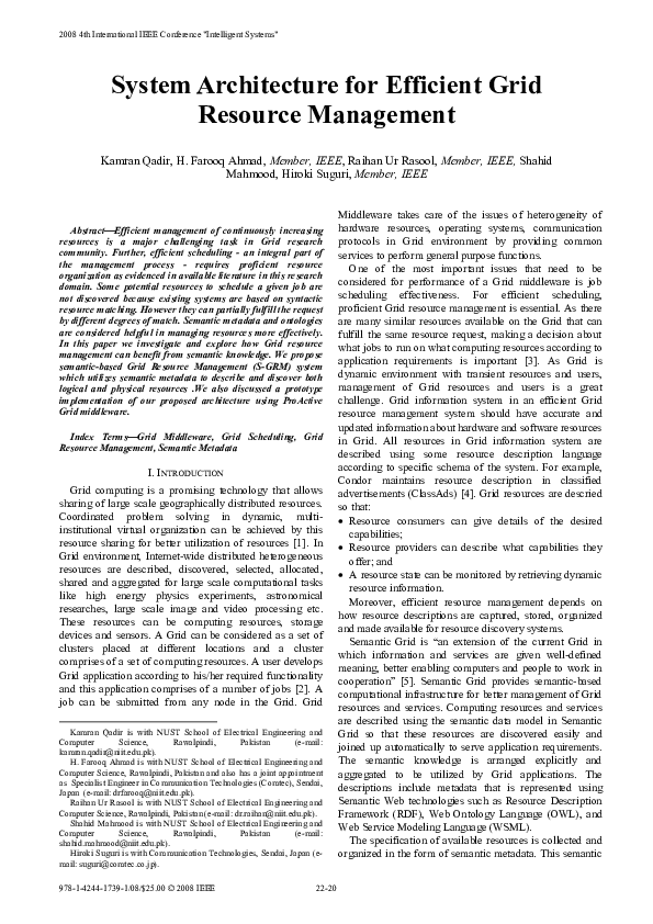 Pdf System Architecture For Efficient Grid Resource Management