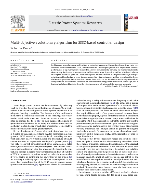 Pdf Multi Objective Evolutionary Algorithm For Sssc Based Controller