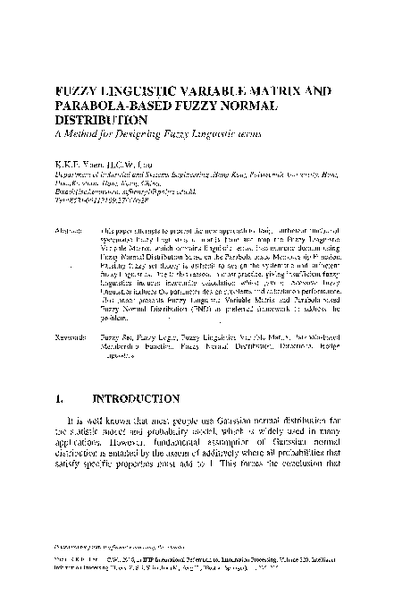 Pdf Fuzzy Linguistic Variable Matrix And Parabola Based Fuzzy Normal 2464