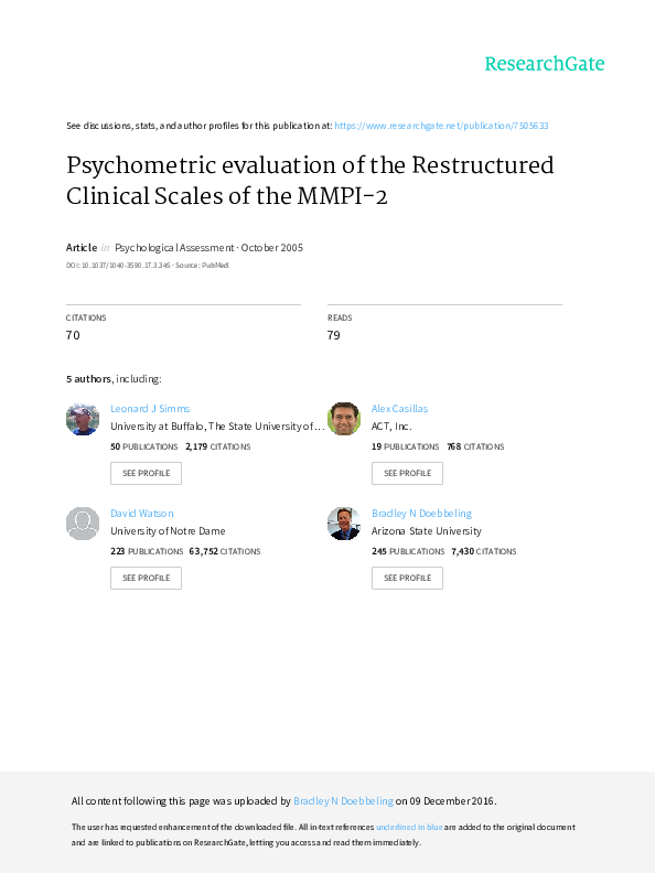 (PDF) Psychometric evaluation of the restructured clinical scales of ...