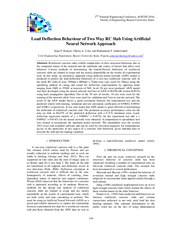 Load Deflection Behaviour Of Two Way Rc Slab Using Artificial Neural