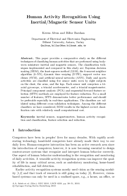 Pdf Human Activity Recognition Using Inertial Magnetic Sensor Units