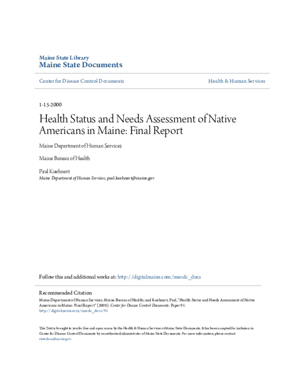 (PDF) Health Status and Needs Assessment of Native Americans in Maine ...