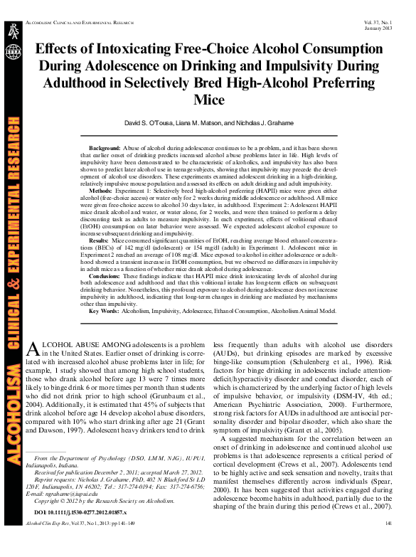 (PDF) Effects of Intoxicating Free‐Choice Alcohol Consumption During ...