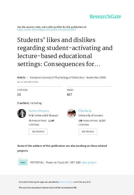 (PDF) Students' likes and dislikes regarding student-activating and ...