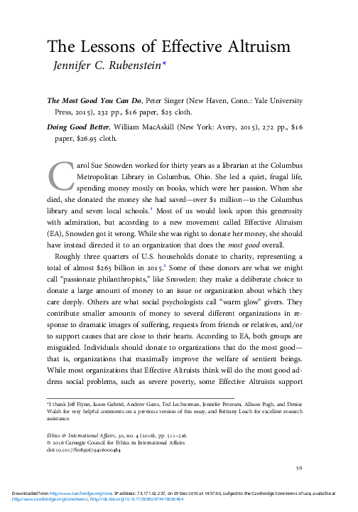 (PDF) The Lessons of Effective Altruism