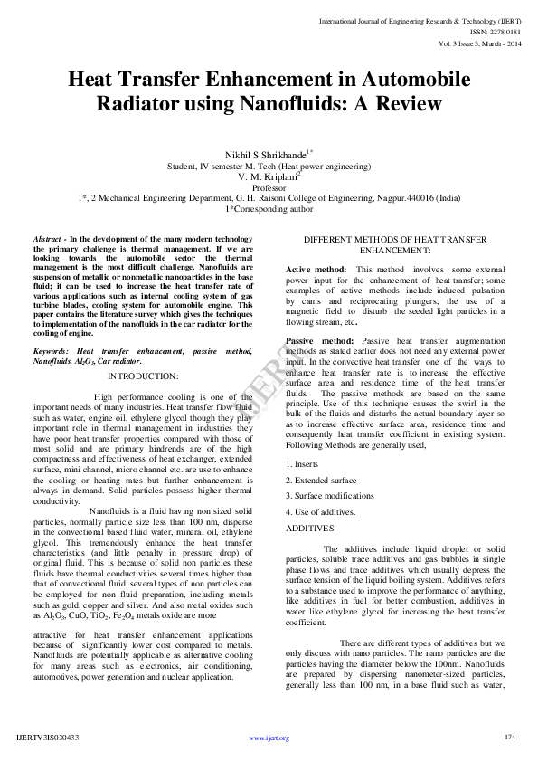 (PDF) Heat Transfer Enhancement in Automobile Radiator using Nanofluids ...