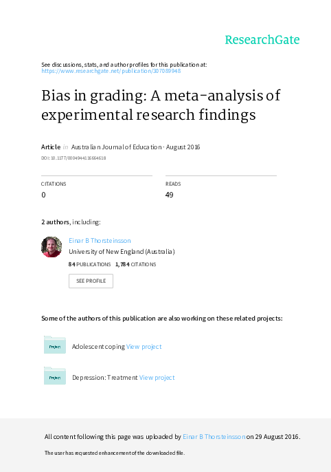 (PDF) Bias in grading: A meta-analysis of experimental research findings