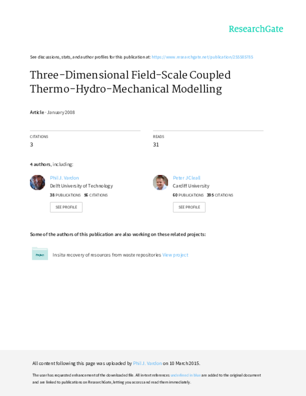(PDF) Three-Dimensional Field-Scale Coupled Thermo-Hydro-Mechanical Modeling: Parallel Computing ...