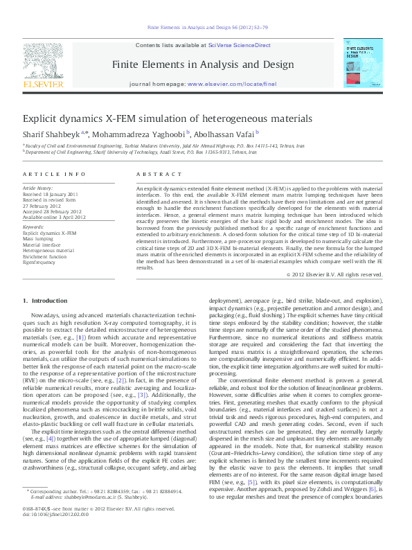 Pdf Explicit Dynamics X Fem Simulation Of Heterogeneous Materials