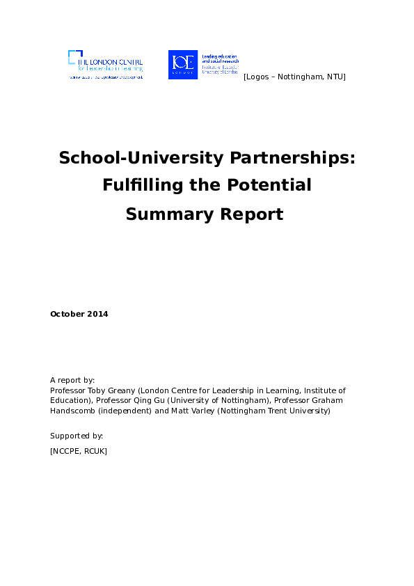 (DOC) School University Partnerships Project final report Oct 14