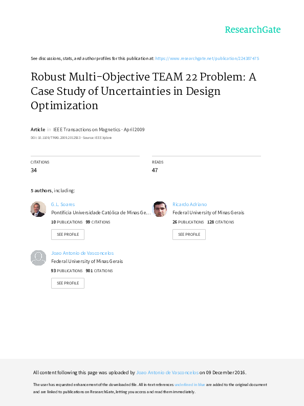 (PDF) Robust Multi-Objective TEAM 22 Problem: A Case Study of Uncertainties in Design Optimization