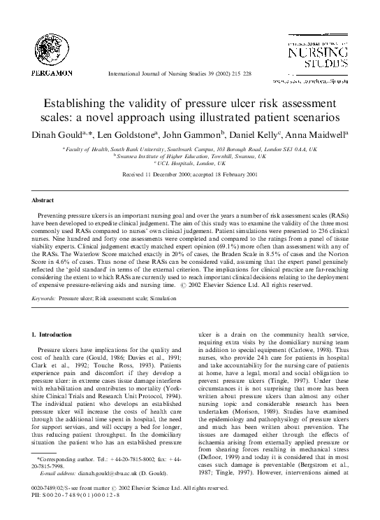 (PDF) Establishing the validity of pressure ulcer risk assessment scales: a novel approach using ...