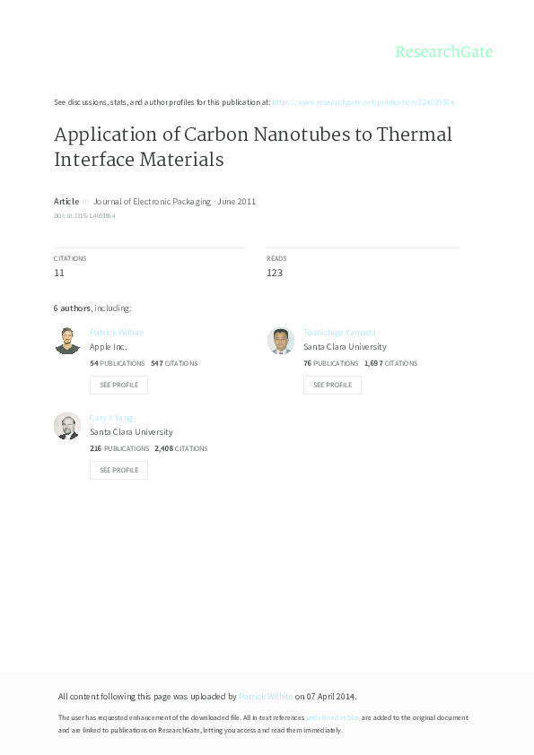 (PDF) Application of Carbon Nanotubes to Thermal Interface Materials