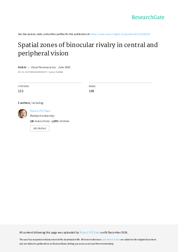(PDF) Spatial zones of binocular rivalry in central and peripheral vision