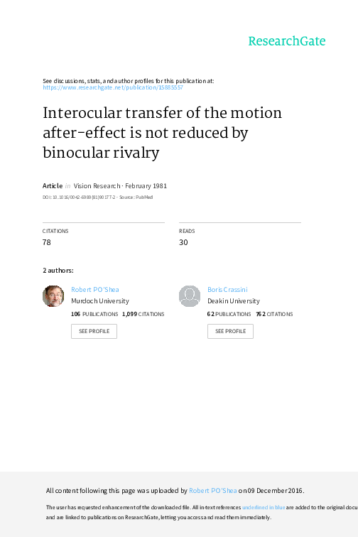 (PDF) Interocular transfer of the motion after-effect is not reduced by ...