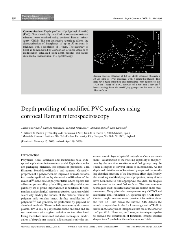 (PDF) Depth profiling of modified PVC surfaces using confocal Raman microspectroscopy